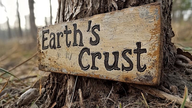 Handwritten Earth S Crust Sign on Tree Bark in Forest Setting Stock ...