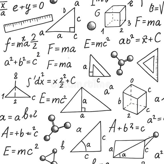A Handwritten Educational Pattern with Mathematical Formulas, Geometric ...