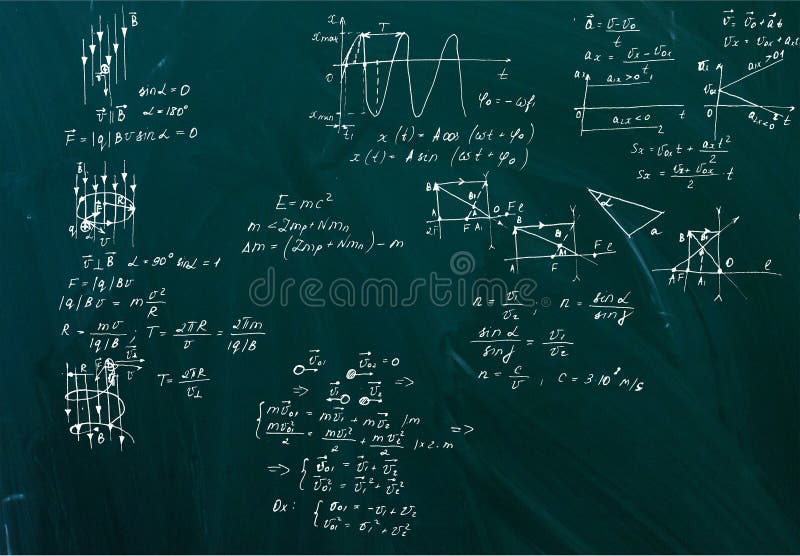Handwritten Equations on a Green Blackboard Stock Image - Image of math ...