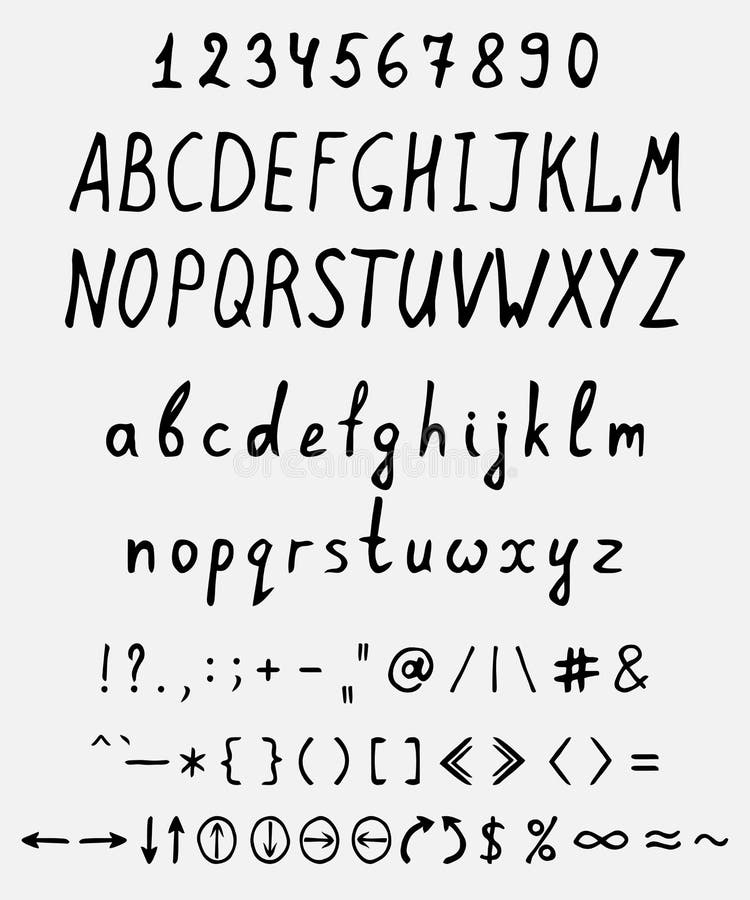 Handwritten Font with a Full Set of Elements Stock Vector ...