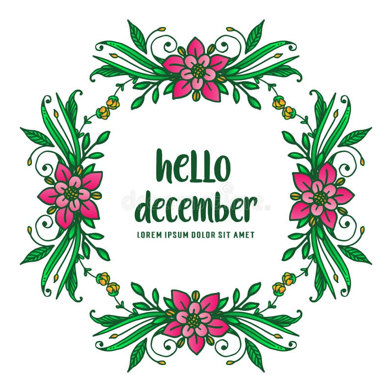 Handwritten Hello December, with Beauty of Pink Wreath Frame. Vector ...