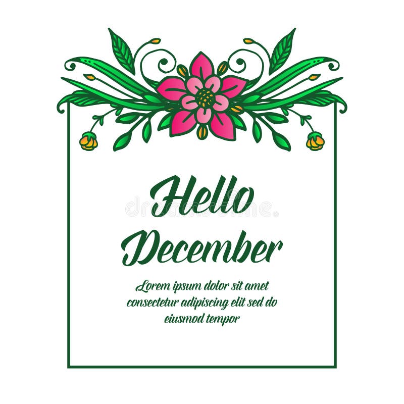 Handwritten Hello December, with Beauty of Pink Wreath Frame. Vector ...