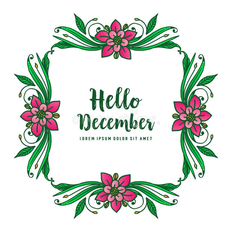 Handwritten Hello December, with Beauty of Pink Wreath Frame. Vector ...