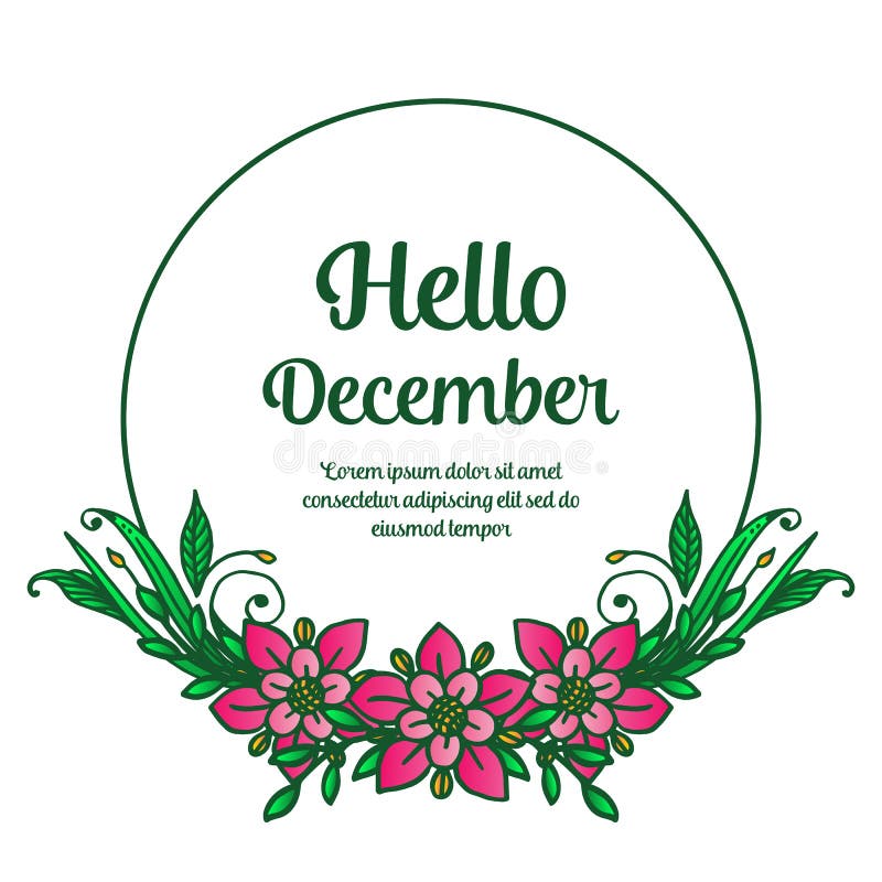 Handwritten Hello December, with Beauty of Pink Wreath Frame. Vector ...