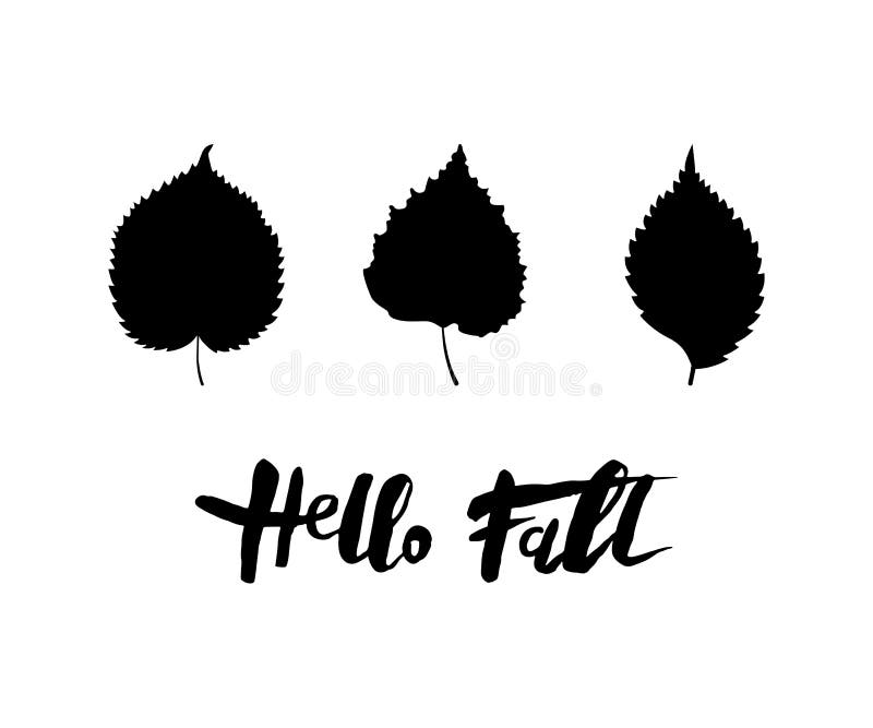 Handwritten Hello Fall with Autumn Leaves Silhouette Stock Vector ...