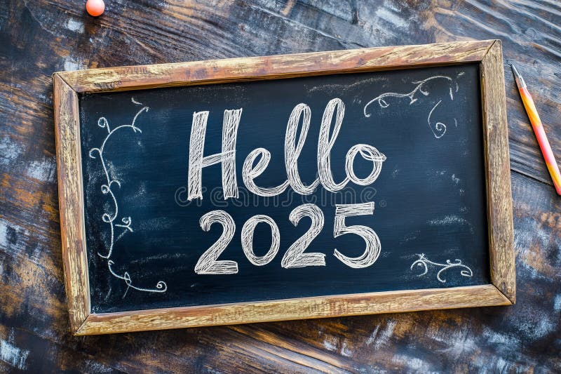 Handwritten Hello 2025 Greeting on a Chalkboard. Stock Image - Image of ...