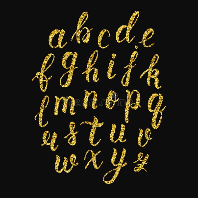 Handwritten Latin Calligraphy Brush Script of Lowercase Letters. Gold ...