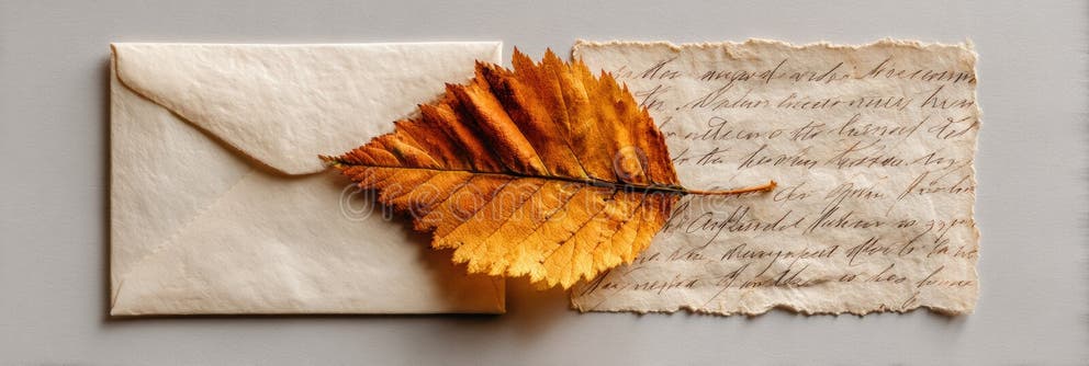 Handwritten Letter with Pressed Autumn Leaf on a Rustic Table Capturing ...