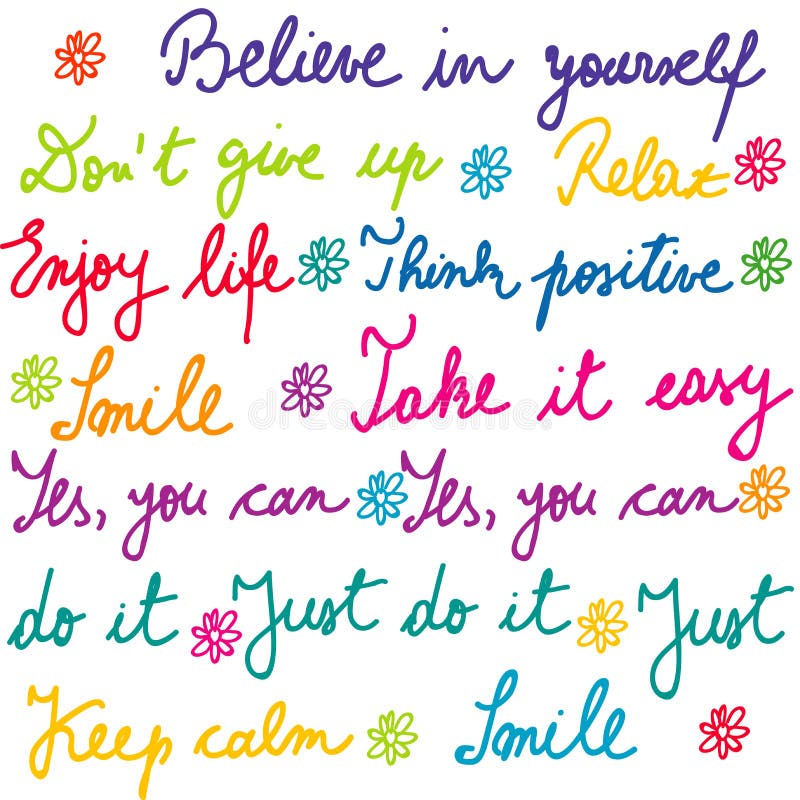 Handwritten Lettering of Positive Slogans Stock Vector - Illustration ...