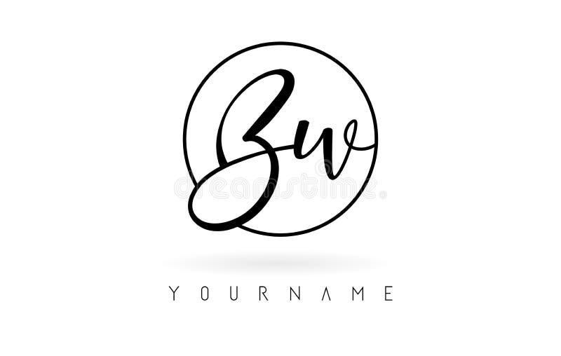 Handwritten Letters Bw Logo Design with Simple Circle Vector ...