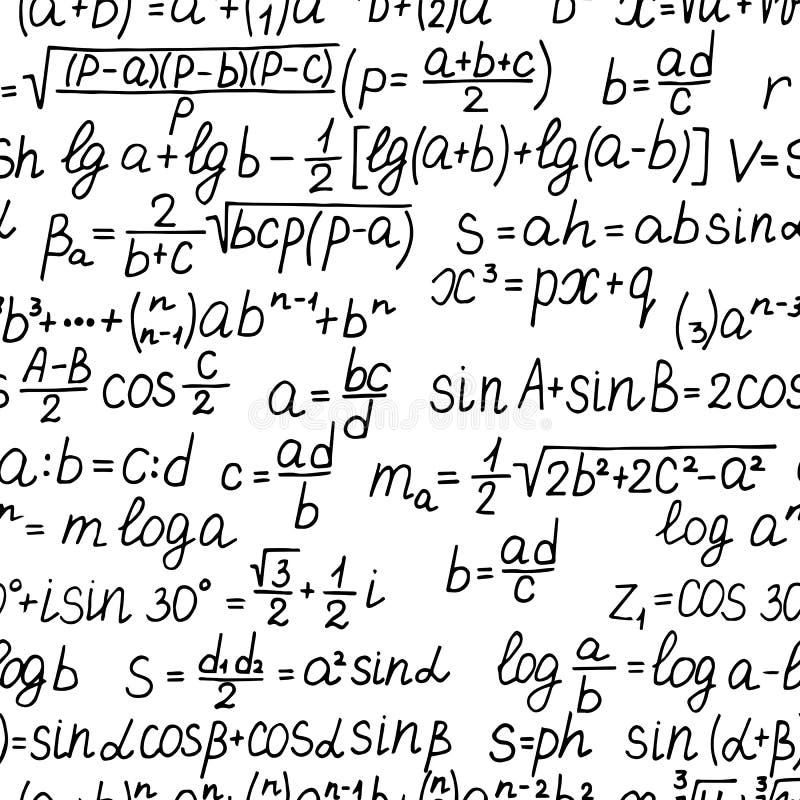 Handwritten Mathematical Equations and Formulas Seamless Pattern. Stock ...