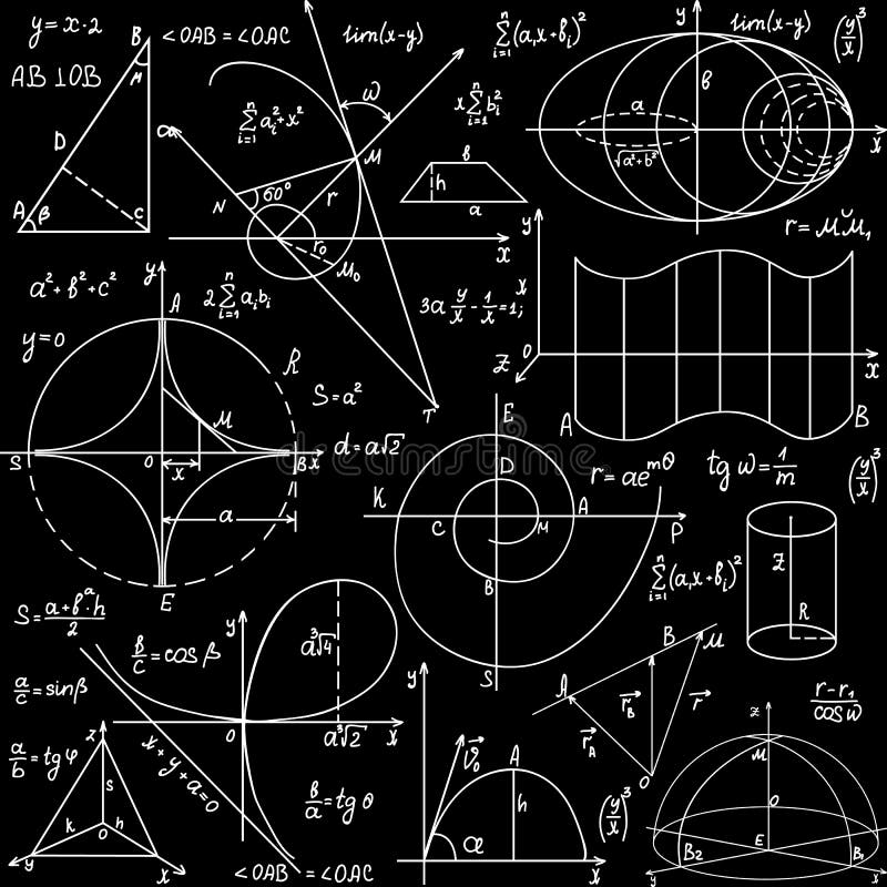 Handwritten Mathematical Formulas Figures And Functions On The Chalk