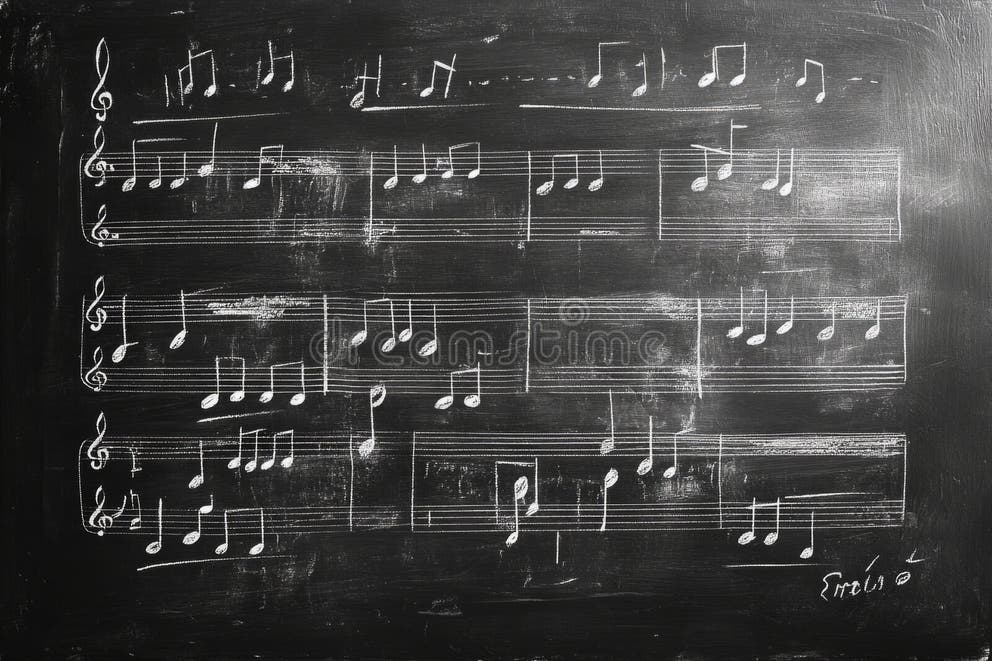Handwritten Musical Notes on a Blackboard Create a Nostalgic Image of ...