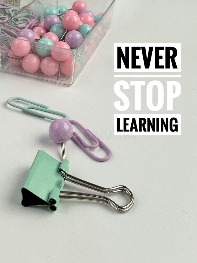 Handwritten of NEVER STOP LEARNING with Books, Apple, Clock and ...