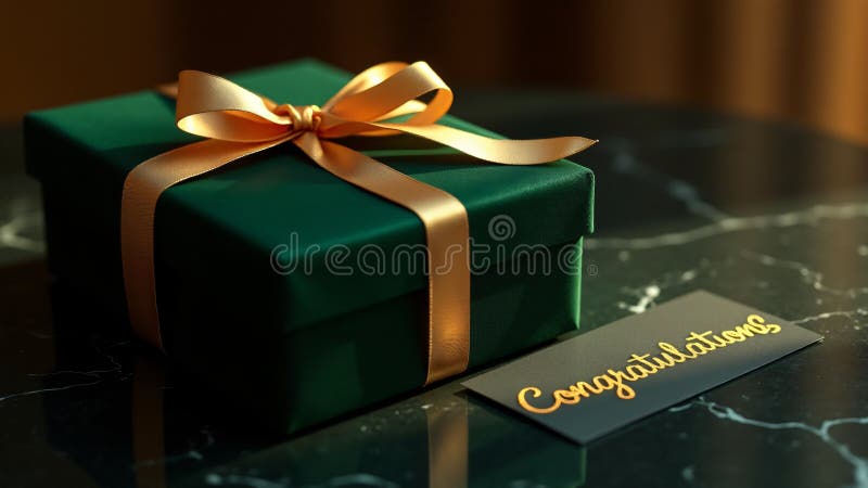 A Handwritten Note Saying Congratulations. the Sleek Marble Surface and ...