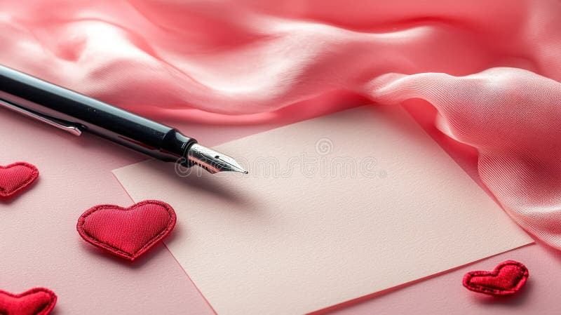 Handwritten Notes on Light Pink Fabric with Pen and Heart Decorations ...