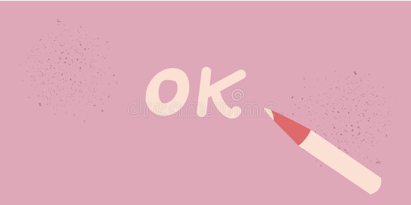 Handwritten Ok Sign with Pencil on Pink Backhround Stock Vector ...