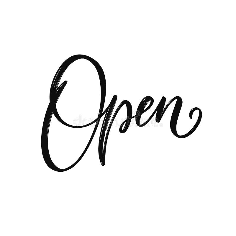 Handwritten Open Word Sign Calligraphy. Black Color Vector Art Stock ...