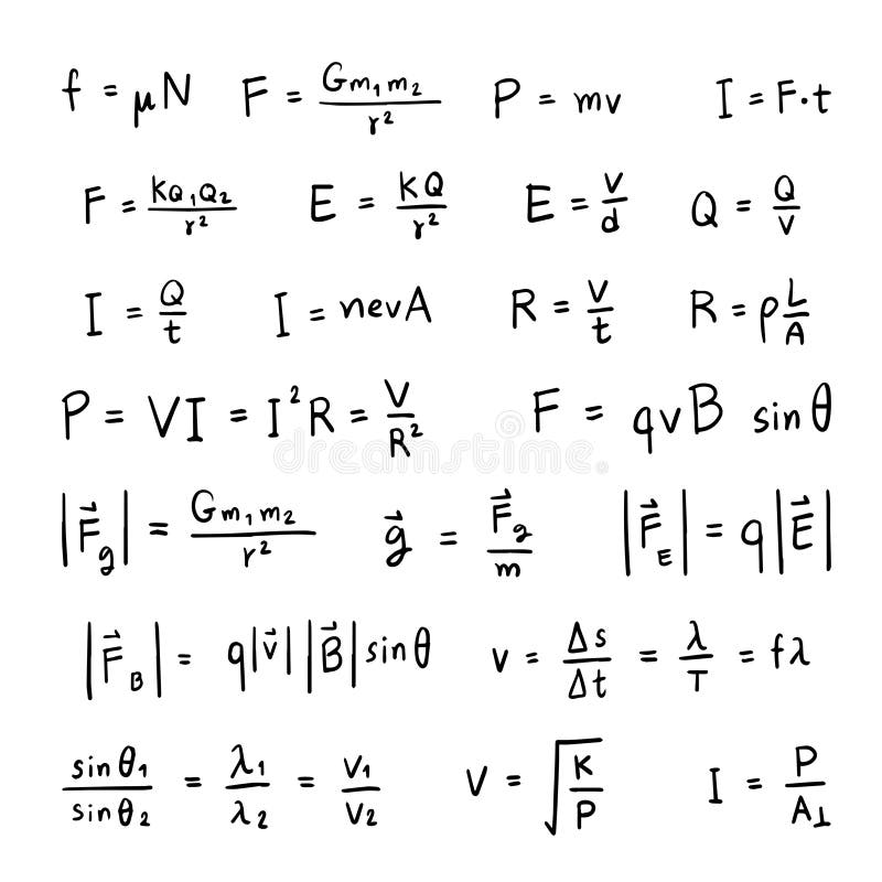 Handwritten Physics Formula Hand Drawn Set Stock Vector - Illustration ...