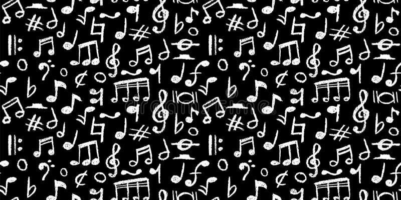 Handwritten Pop Music Elements. Charcoal Style Seamless Pattern ...