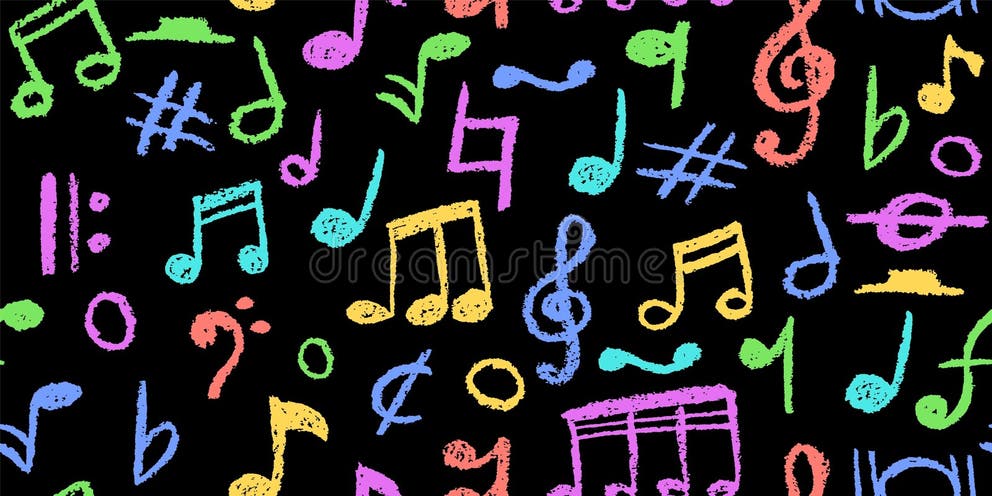 Handwritten Pop Music Elements. Charcoal Style Seamless Pattern ...