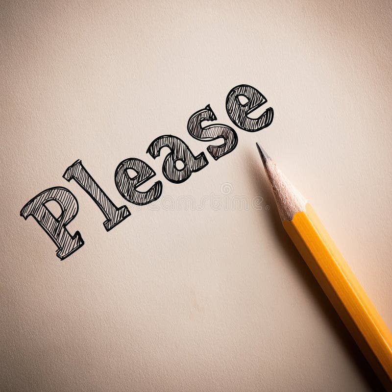 Handwritten Note Saying Please with a Sharpened Pencil beside it Stock ...