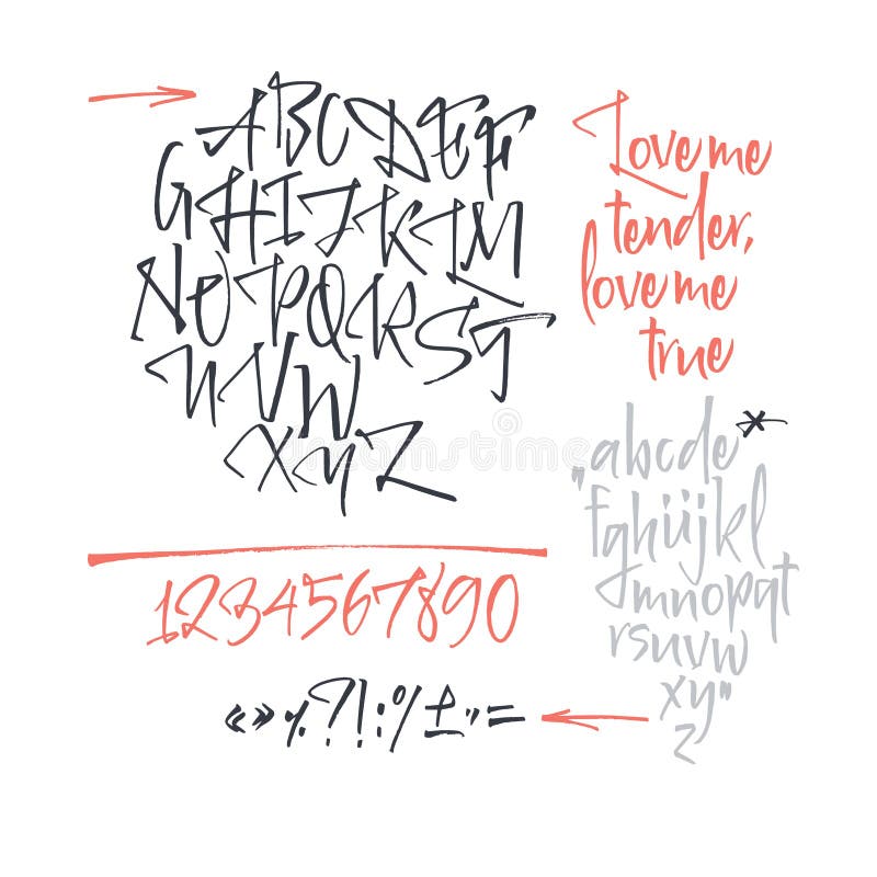 Handwritten Script Font. Brush Font. Uppercase, Numbers, Punctuation ...