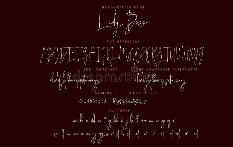 Handwritten Script Font Vector Alphabet Lady Boss Set Stock Vector ...
