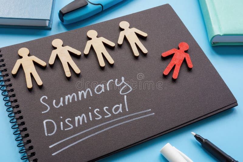 Handwritten Sign Summary Dismissal on a Page and Figurines. Stock Image ...
