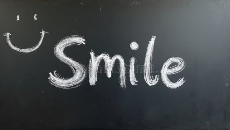 Handwritten Smile with Happy Face Doodle on Chalkboard Stock ...