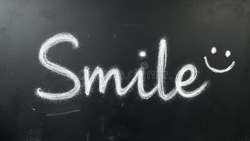 Handwritten Smile with Happy Face Doodle on Chalkboard Stock ...