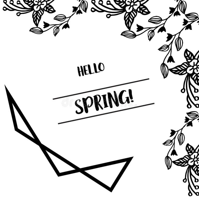 Handwritten Text Hello Spring, with Art of Unique Leaf Flower Frame ...
