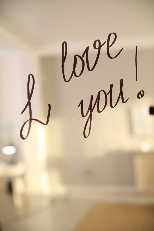 Handwritten Text I Love You on Mirror in Room. Romantic Message Stock ...
