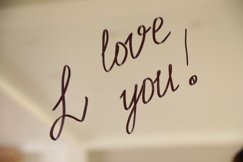 Handwritten Text I Love You on Mirror in Room. Romantic Message Stock ...