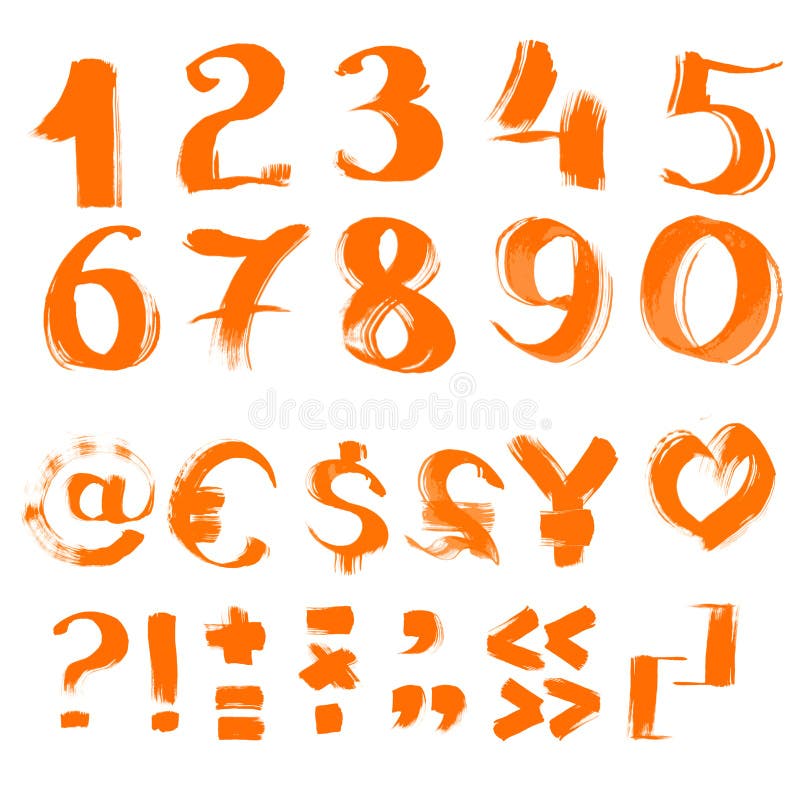Handwritten Textured Brush Symbols and Numbers Stock Illustration ...