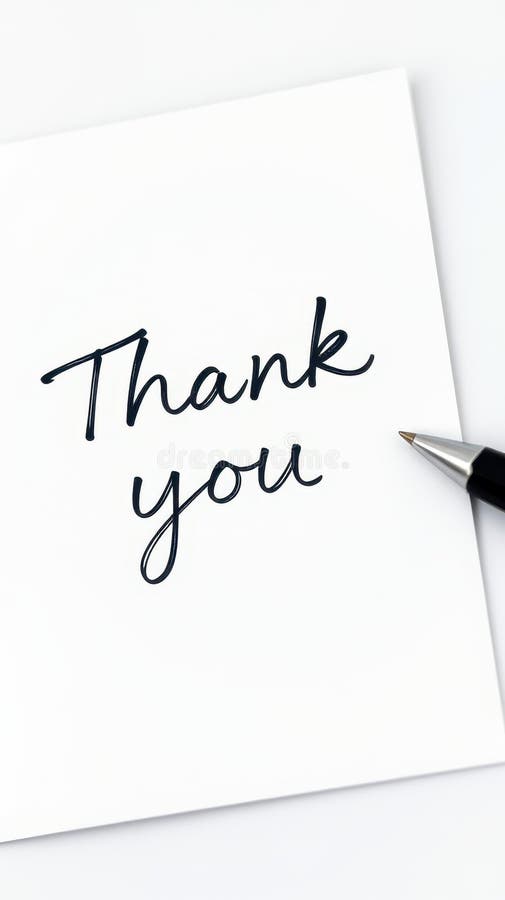 Handwritten Thank You Note on a Clean White Surface with a Black Pen ...