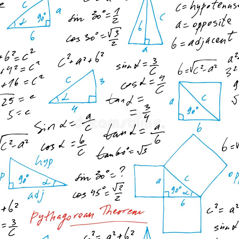 Handwritten Trigonometric Vector Seamless Pattern, Hand Drawn ...