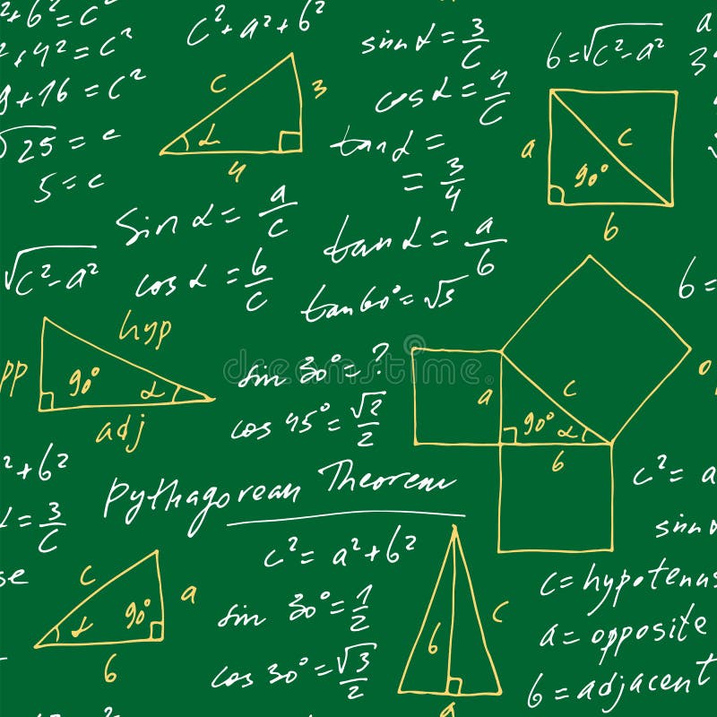 Handwritten Trigonometric Vector Seamless Pattern, Hand Drawn ...