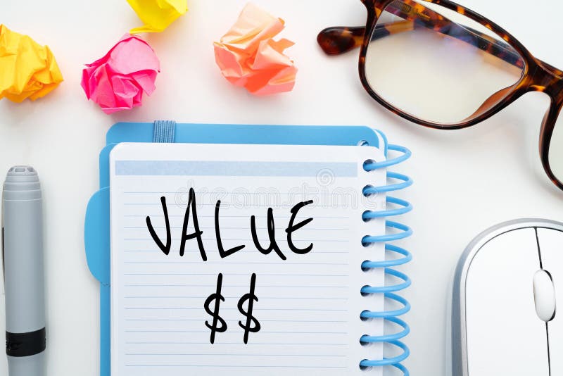 Handwritten VALUE DOLLAR Text on a Notebook, on an Office Table Stock ...
