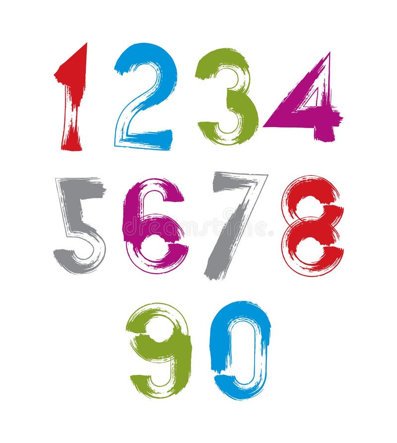Handwritten Vector Numbers Isolated on White Background, Painted Stock ...