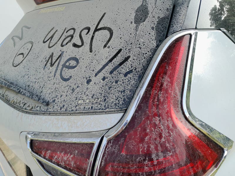 Handwritten "wash Me" on the Rear Windshield Full of Dust Stock Image ...