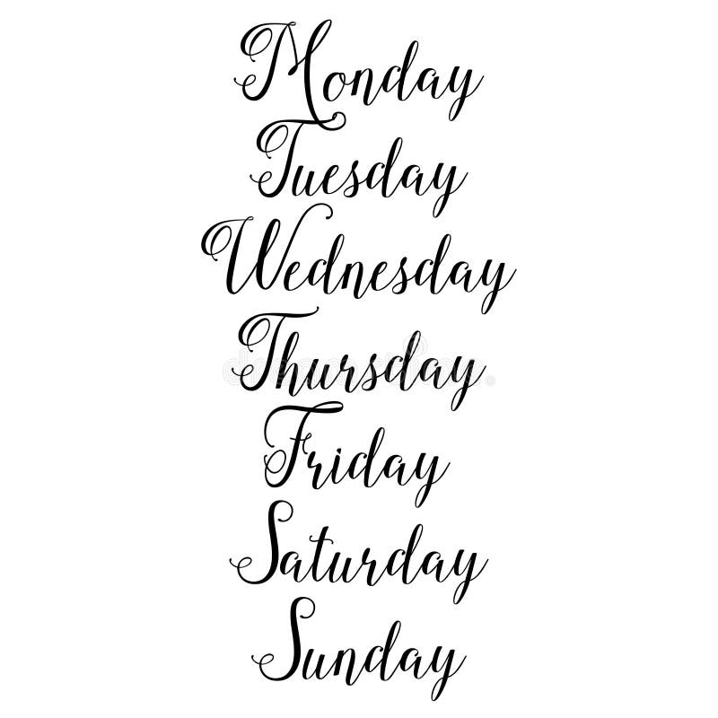Handwritten Week Days. Modern Brush Calligraphy Stock Illustration ...