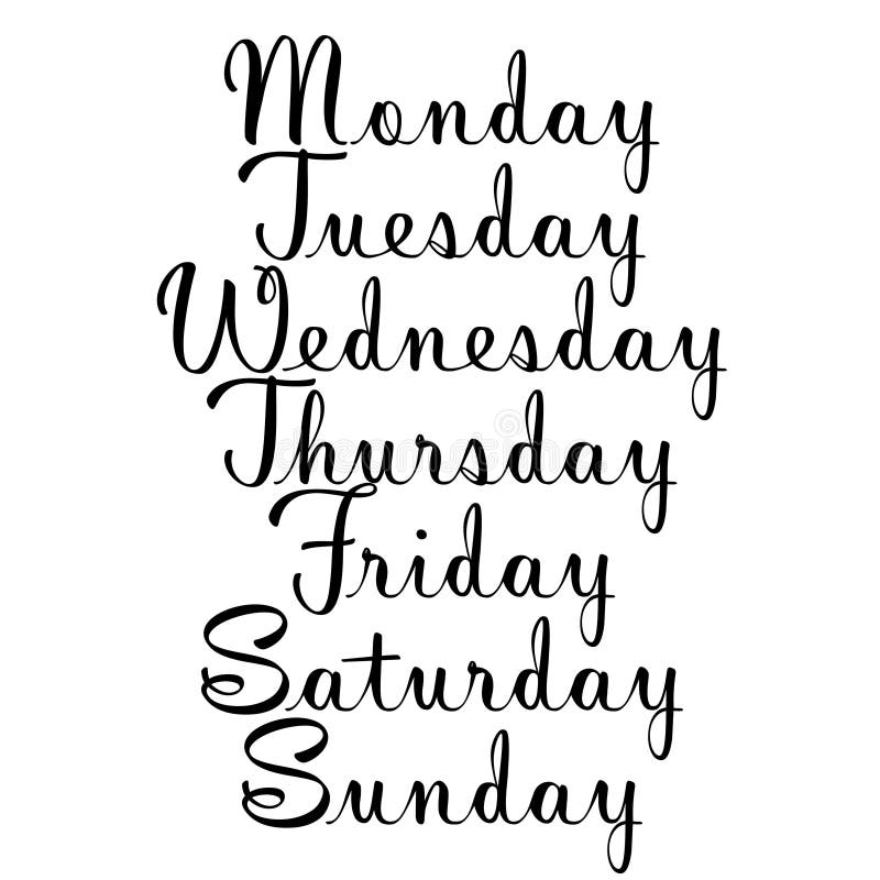 Handwritten Week Days. Modern Brush Calligraphy Stock Illustration ...
