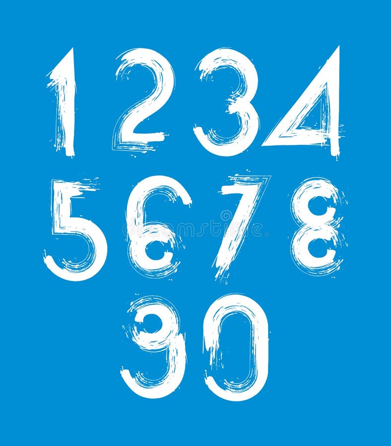 Handwritten White Vector Numbers Isolated on Blue Background, Pa Stock ...