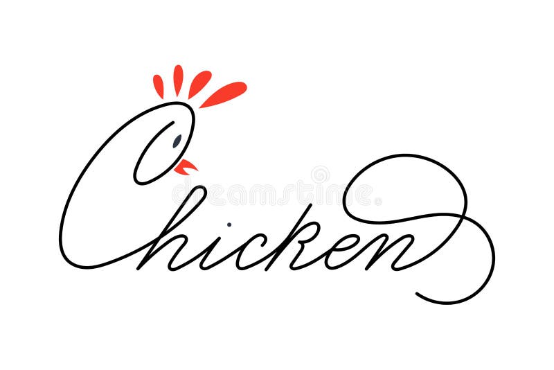 Handwritten Word Chicken with Drawn Scallop, Beak and Eye Stock Vector ...