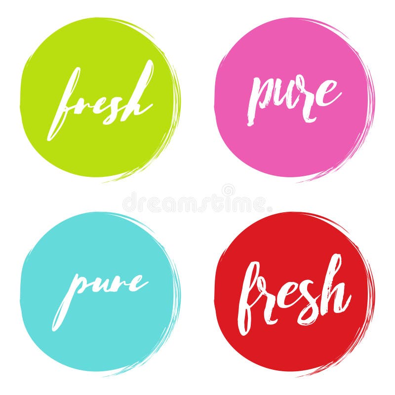 Handwritten Words Fresh, Pure, with Color Circle Brush Stroke ...