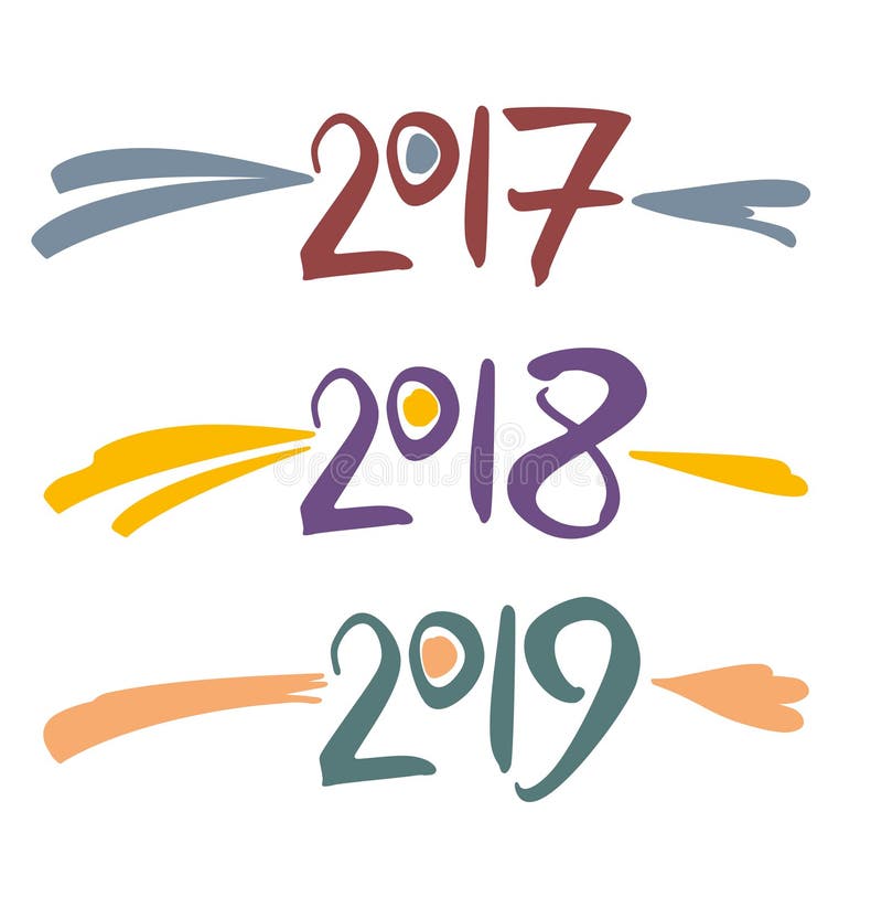 Handwritten 2017, 2018, 2019 Stock Illustration - Illustration of ...