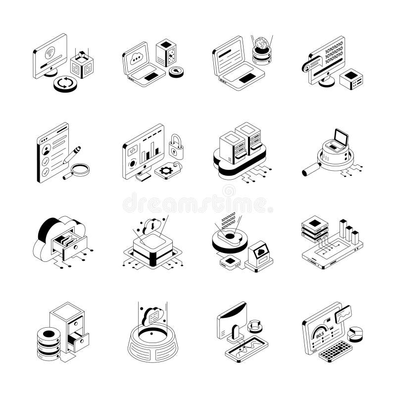 Modern Bundle of Data Analytics Isometric Outline Icons Stock Vector - Illustration of mobile ...