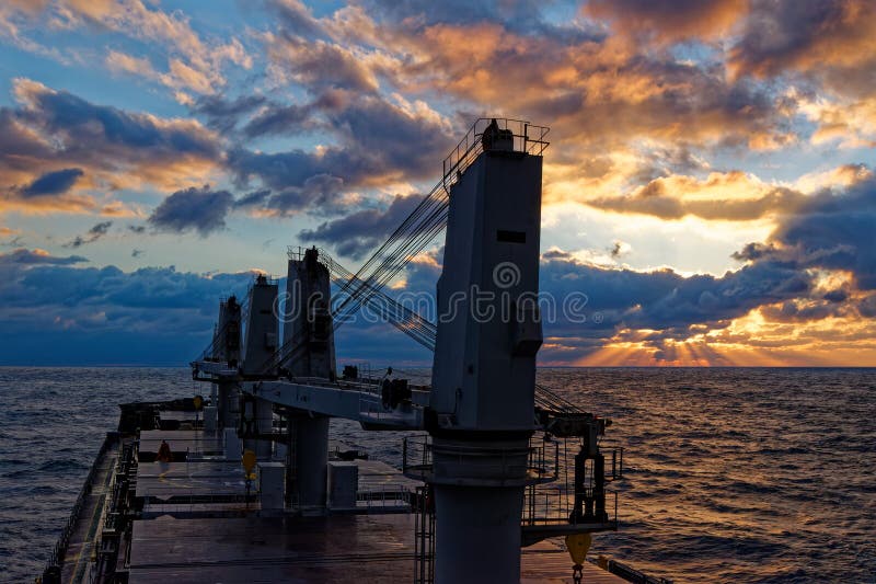 A View of Ships Deck from the Bridge at Sunset Stock Image - Image of ...