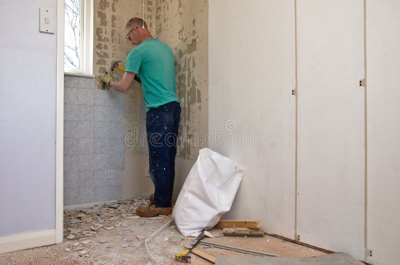 Handyman Builder Working on House Renovation Project Stock Photo ...